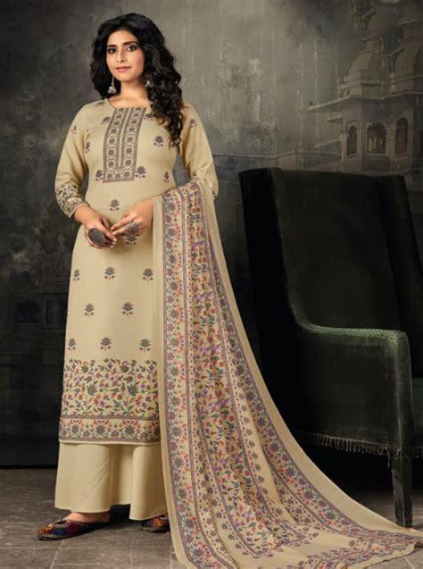 Rivaa Cream Pure Cotton Unstitched Salwar Suit Material For Ladies