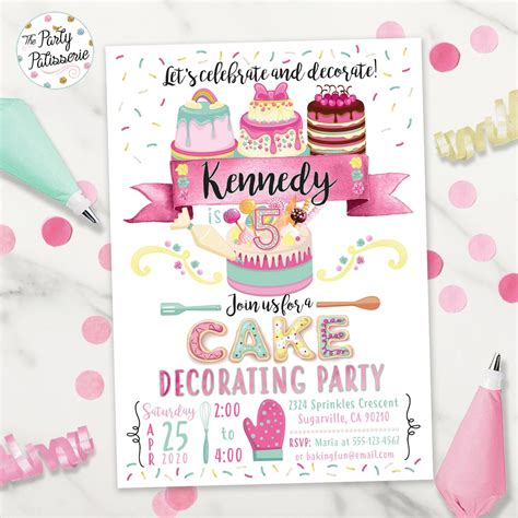 Cake Decorating Birthday Invitation Etsy