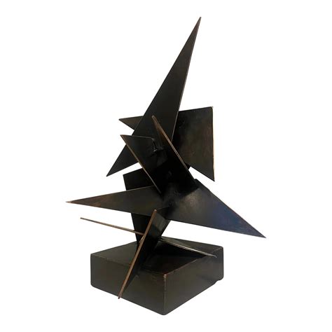 1980s Marcello Mancuso 1965 Postmodern Bronze Abstract Geometric Sculpture Signed Dated