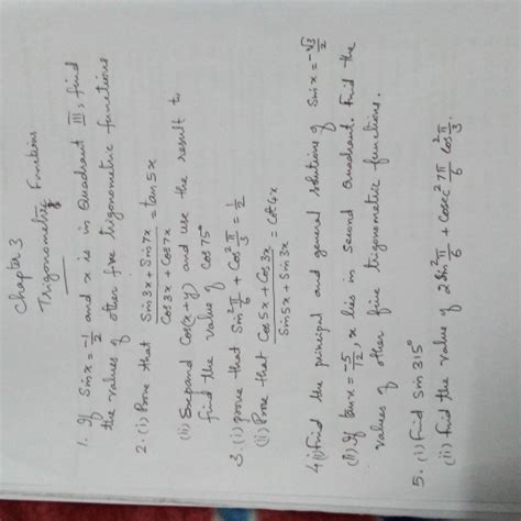 Chapter 3 Trigonometric Functions Mathematics Assignment Teachmint