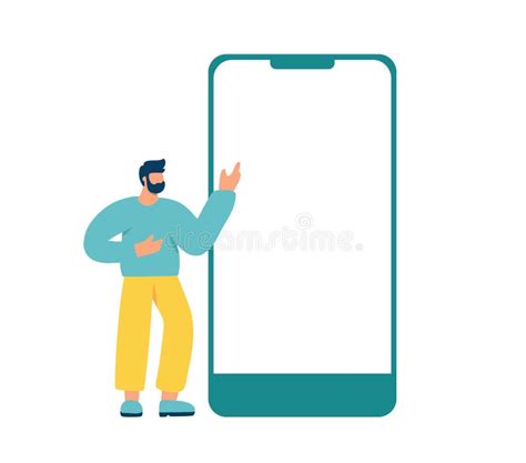 Vector Tiny Man Standing And Pointing At Big Blank Smartphone Screen