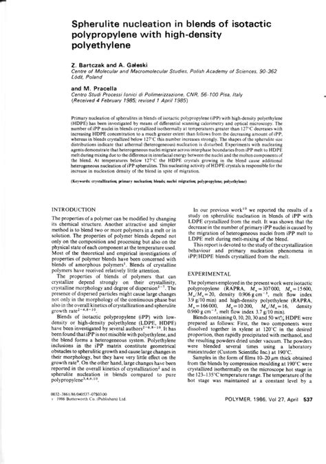 Pdf Spherulite Nucleation In Blends Of Isotactic Polypropylene With High Density Polyethylene