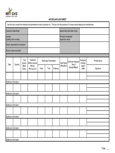 Free Printable Monthly Autoclave Maintenance Autoclave Cleaning Log