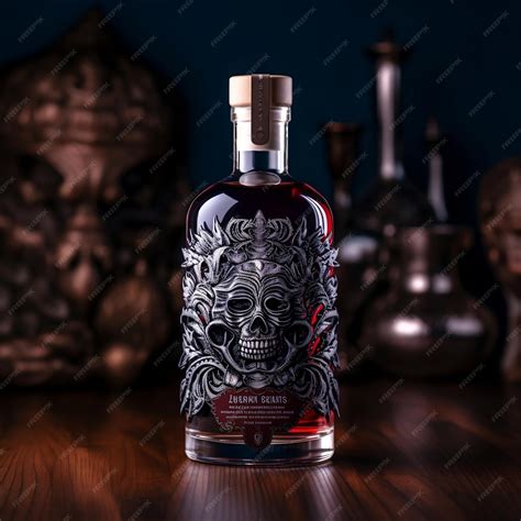 Premium Ai Image A Bottle Of Tequila Designed In Skull And Bones Is On A Table Generative Ai