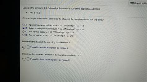Solved E Question He Describe The Sampling Distribution Of Chegg