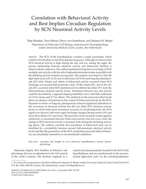 Pdf Correlation With Behavioral Activity And Rest Implies Circadian