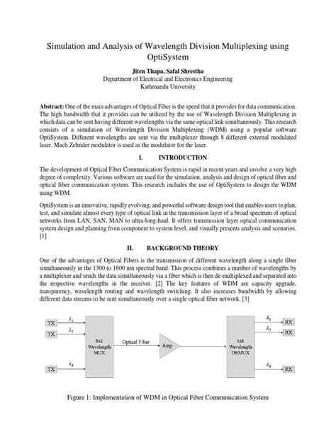 Simulation And Analysis Of Wavelength Division Multiplexing Using Optisystem Pdf Wavelength