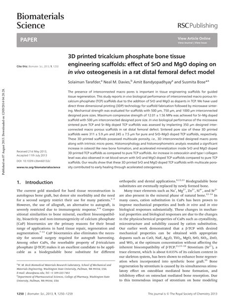Pdf 3d Printed Tricalcium Phosphate Scaffolds Effect Of Sro And Mgo Doping On In Vivo
