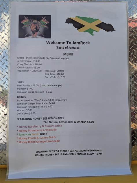 Menu At Welcome To Jamrock Portland