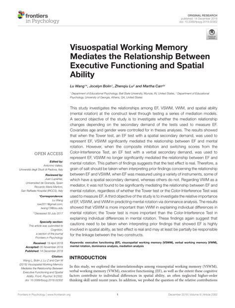 Pdf Visuospatial Working Memory Mediates The Relationship Between