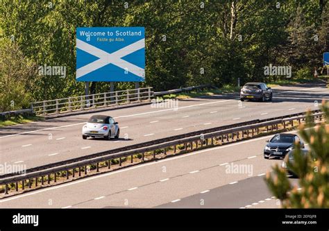Welcome To Scotland Sign Where The M6 Meets The A74 M Near Gretna Green