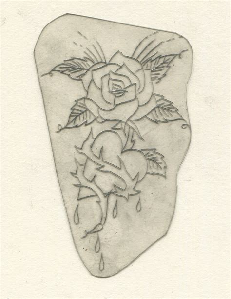 Rose Heart Vintage Traditional Tattoo Acetate Stencil From Bert Grimm