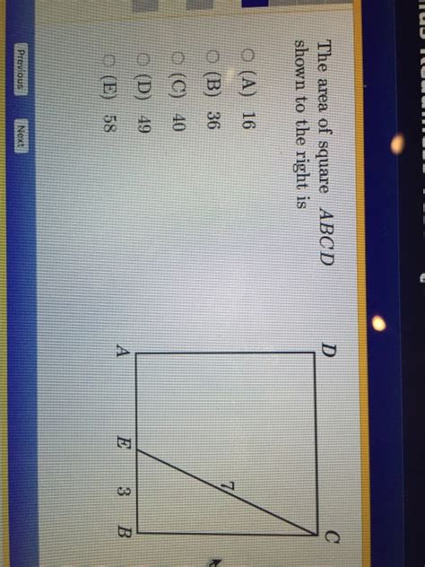 Solved The Area Of Square Abcd Shown To The Right Is 16 36