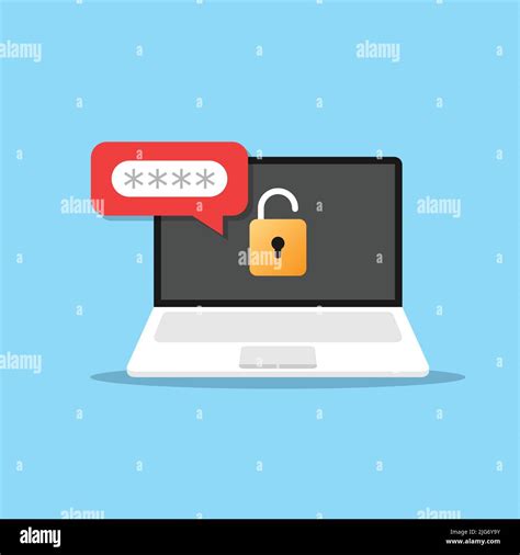 Laptop With Password Notification Icon In Flat Style Authentication