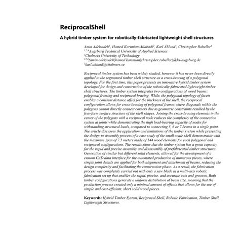 Pdf Reciprocalshell A Hybrid Timber System For Robotically
