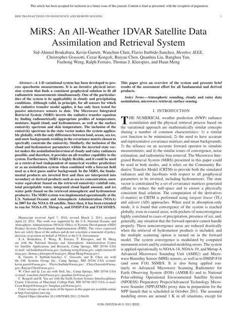 Pdf Mirs An All Weather 1dvar Satellite Data Assimilation And Retrieval System
