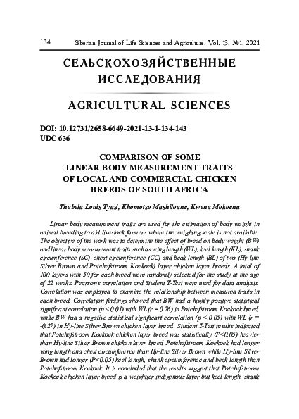 Pdf Comparison Of Some Linear Body Measurement Traits Of Local And Commercial Chicken Breeds