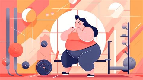 Señora Gorda Con Sobrepeso Haciendo Ejercicio En El Concepto De