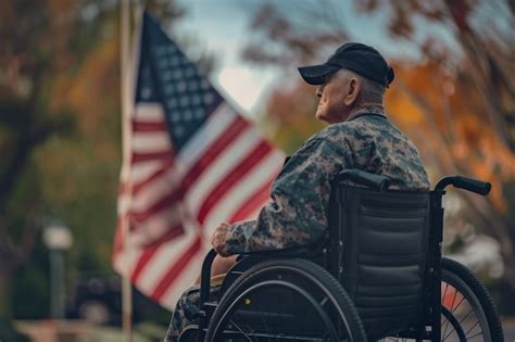 Premium Photo Veteran In Wheelchair With American Flag