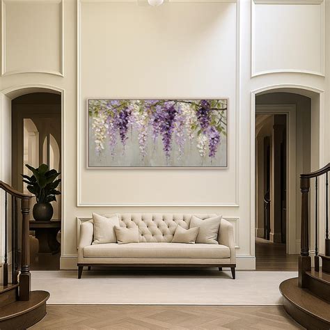 Cascading Wisteria Flowers Canvas Wall Art Purple Floral Wall Decor