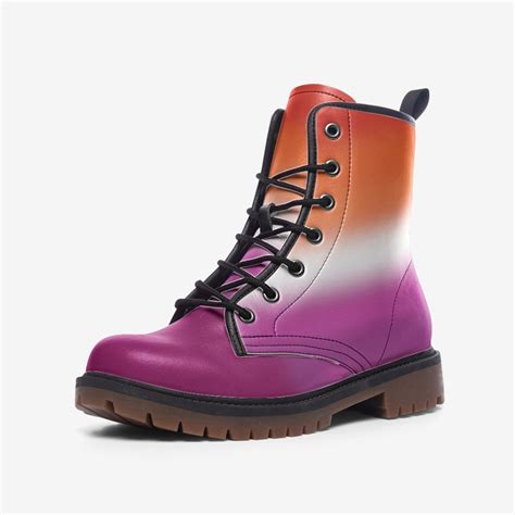 Lesbian Boots Lesbian Pride Sunset Flag Vegan Leather Combat Shoes