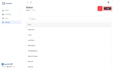 Settings Asset Status Agendis