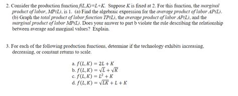 Solved Consider The Production Function Flklk ﻿suppose