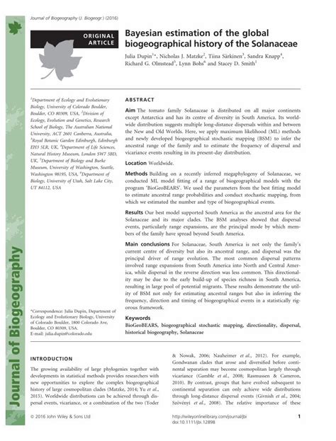 Pdf Bayesian Estimation Of The Global Biogeographical … Estimation Of