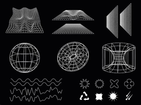 Premium Vector Retro Wireframe White Trip Elements On The Black Background Vibe Shape And