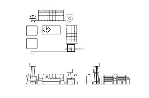 Sofa Set With Armchairs Free Cad Drawings