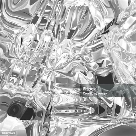 추상 크리스탈 유리 텍스처 추상파 반사 및 굴절 왜곡 블랙 그레이 화이트 색상의 유동적인 흑백 배경 컴퓨터 아트 일러스트레이션 유리 재료에 대한 스톡 사진 및 기타 이미지