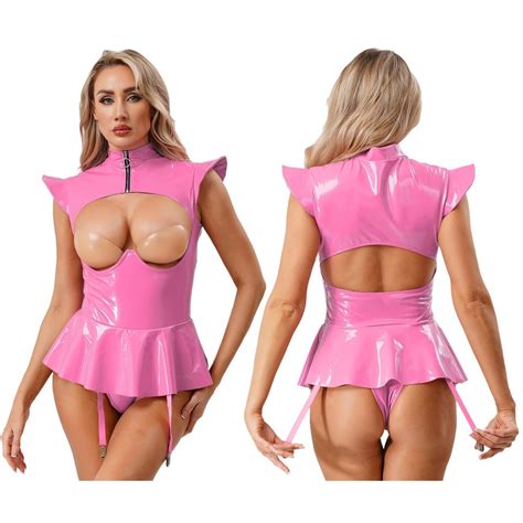 Women Jumpsuit Cosplay Clubwear Naughty Outfits Wet Look One Piece Sexy