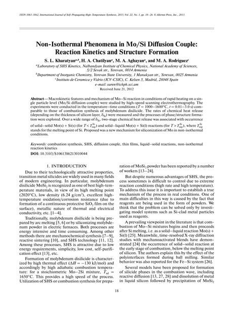 Pdf Non Isothermal Phenomena In Mosi Diffusion Couple Reaction Kinetics And Structure Formation