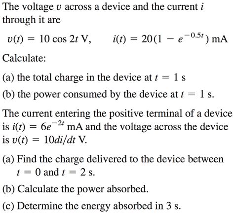 Solved The Voltage V Across A Device And The Current I Chegg Com