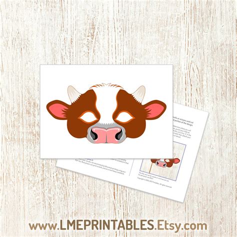 Cow Mask Printable Costume Calf Halloween Brown White Mask Etsy
