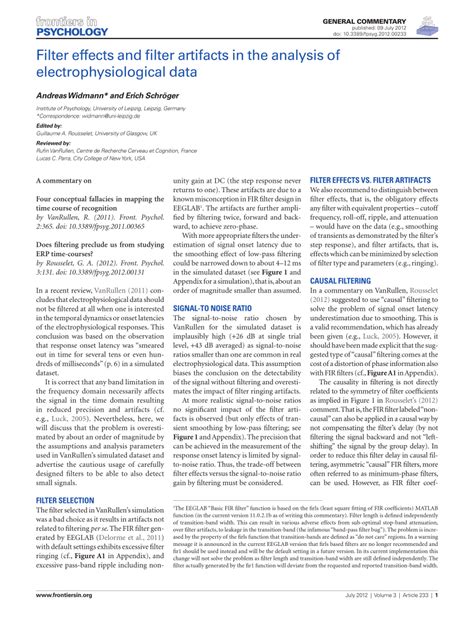 Pdf Filter Effects And Filter Artifacts In The Analysis Of Electrophysiological Data