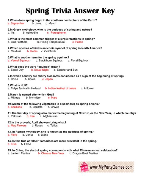 Free printable spring trivia quiz with answer key – Artofit