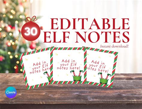 Editable Elf Note Cards Template Christmas Printable Digital Download