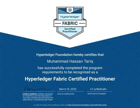 Hyperledger Blockchain Hyperledgerfabric Certification Hfcp… Muhammad Hassan Tariq