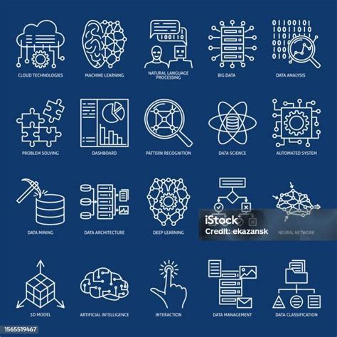 computer deep learning icon set in line style stock illustration