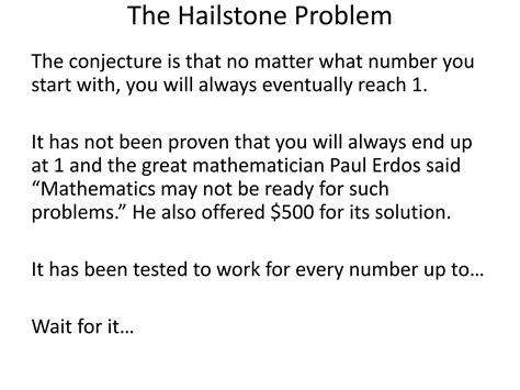 The Hailstone Problem Sb Ppt