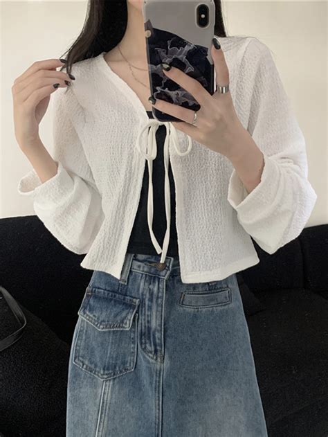 가을신상🍁 시즌특가 활용도좋은💜 글로우 리본 링클 볼레로 레이어드 긴팔 여성 봄 간절기 가을 가디건