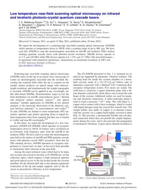 Pdf Low Temperature Near Field Scanning Optical Microscopy On
