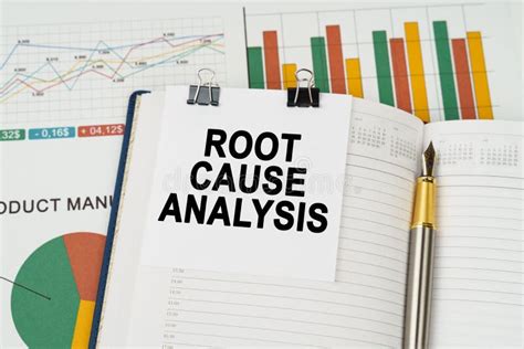 On The Business Charts Is A Notepad With The Inscription Root Cause Analysis Stock Photo