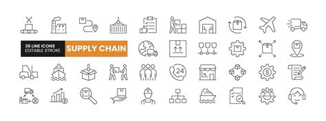 Set Of 36 Supply Chain Line Icons Set Supply Chain Outline Icons With Editable Stroke