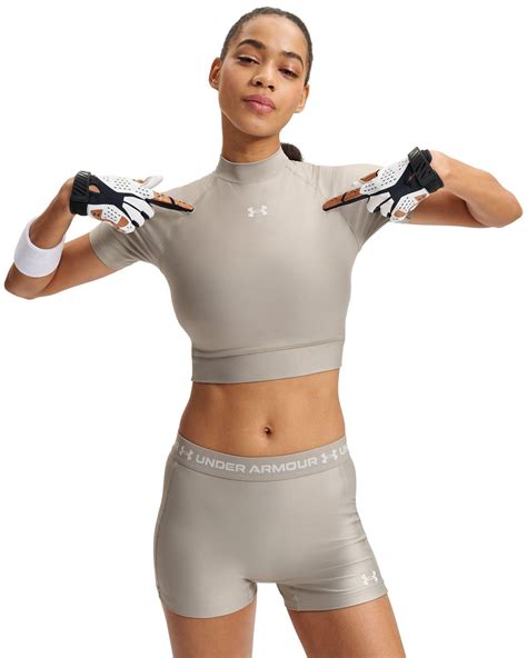 Under Armour Heatgear Crop Mock Short Sleeve Timberwolf Taupe Summit In