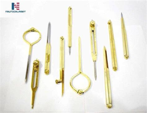 Nautical Nauticalmart Set Of 10 Brass Drafting Tools Scientific Instruments Dividers Measuring
