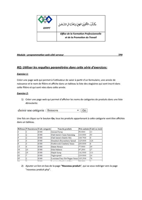 TP PHP Des exercices pour faire entrainer Module programmation web côté serveur TP RQ
