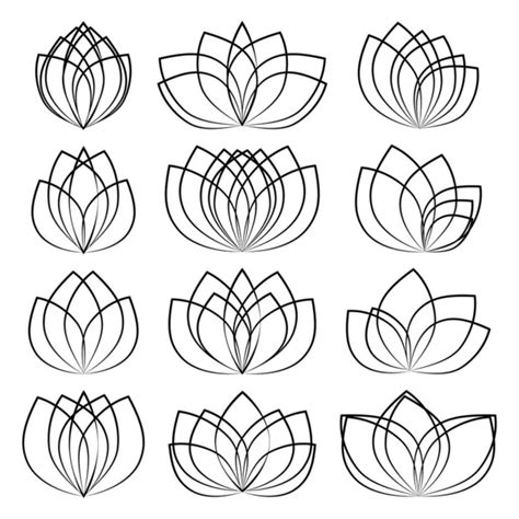 Various Black Linear Lotus Logo Templates Floral Sketch Collection