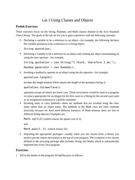 Lab 3 Using Classes And Objects Oop Pdf Class Computer Programming Integer Computer